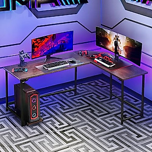 VECELO 66" L Shaped Corner Easy to Assemble Concer Sturdy Home Office Computer Table Larger Gaming Workstation Writing Desk, 66 Inch, Walnut