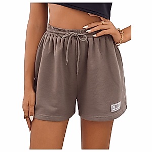 MakeMeChic Women's Casual Drawstring Waist Sweat Shorts Running Track Shorts A Mocha Brown S