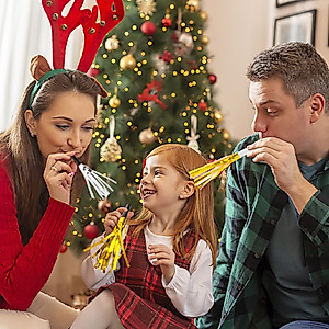 MCPINKY 36PCS Metallic Fringed Noise Makers, Glitter Party Blowers for Adults and Kids Gold Silver Pink Noisemakers for Birthdays Graduation New Year Christmas