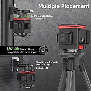 seesii 12 lines Laser Level Self Leveling 3x360° 3D 150FT Green Cross Line Laser Level with pulse mode for Construction/DIY Picture Hanging Remote Controller Rechargeable battery Magnetic Stand