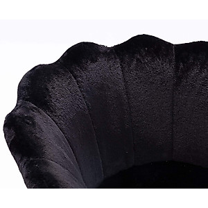 Guyou Faux Fur Home Office Desk Chair Stool Comfy, Swivel Gold Vanity Accent Chair Upholstered Armchair for Living Room/Studio/Make up (Black)