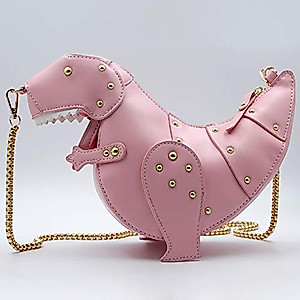 QiMing Dinosaur Shoulder Purses,PU Rivet Tyrannosaurus Rex CrossBody Bag for Girl Women(Pink)