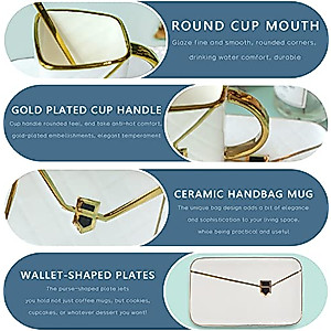 Roaqua Coffee Mug,Tea Cup Set,Coffee Cups Ceramic Travel Mug,Handbag Shaped Mug With Saucer And Spoon,Halloween Mugs With Gift Box For Women(Pink)