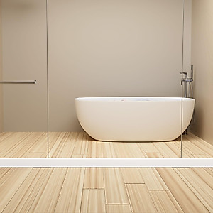 Raycity 67 IN Collapsible Shower Threshold Water Dam WhiteShower Water Blocker Walk in Curbless Bath Shower Water Guard Barrier Water Stopper for Wet and Dry Separation Bathroom and Kitchen