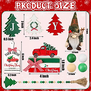 Christmas Tiered Tray Decor Christmas Book Stack Wooden Truck Tree Decor Farm Fresh Christmas Trees Wooden Block Sign Farmhouse Xmas Tree Gnomes Plush Beads Garland Decor Set for Home Table (Joy)