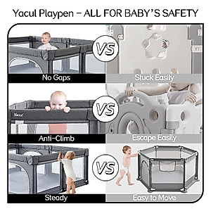 Extra Large Baby Playpen with Play Mat, Yacul 79x71 inches Giant Toddler Play Yard for 2-5 Babies, Large Activity Center Play Area 38.75 sq.Ft for Indoor Outdoor Dark Gray_XXL