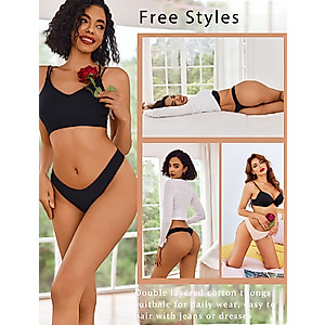 Ekouaer Thong Underwear Women Invisible Underpants No Show Seamless G-String Cotton Thongs 6 Pack Black XL Underwear