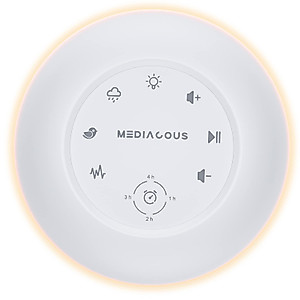 MediAcous White Noise Machine for Adults, Kids, Sleeping Baby, Portable Sound Machine with 18 High-Fidelity Soothing Sounds and 4 Timers, USB Baby Sound Machine with Night Light and Memory Function
