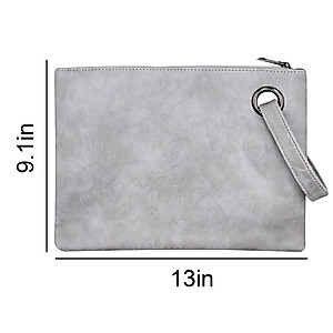 C.C-US Women Oversized Envelope Handbag Soft Leather Clutch Evening Bag Purse with Wrist Strap, Grey, One Size