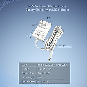 Sortfle 8.4V 1A DC Adapter Power Supply Plug Charger Switching Power Supply Adapter with LED Indication Plug 5.5x2.1 Extra Long 10 Foot Cord