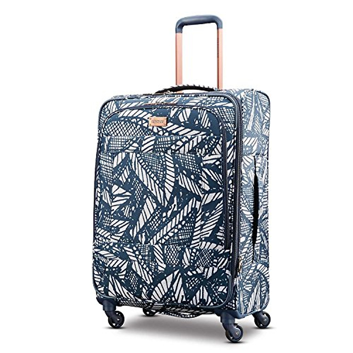American Tourister Belle Voyage Softside Luggage with Spinner Wheels, Floral Indigo Sand, Checked-Medium 25-Inch