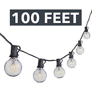 Sterno Home 100 FT Clear Globe Outdoor Lights G40 Bulbs on Black Cord for Backyard, Weddings, Patio, Porch, Tents, and More, GL42958