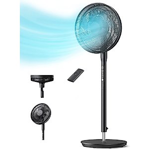CTOMOA Fans for Home Bedroom, Pedestal Floor Fan with Remote, Standing Fan with Quiet DC Motor,12 Speed&Turbo Levels, 120°Oscillation, 8-Hour Timer, Adjustable Height for 43.5 to 46.8 Inch