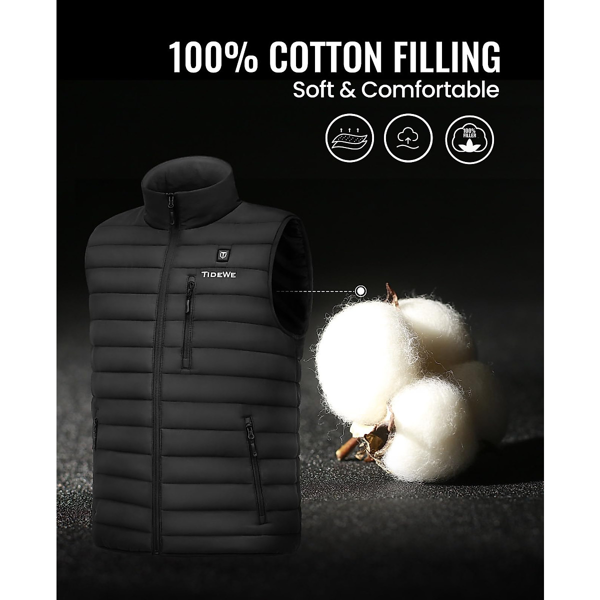 TIDEWE Men’s Lightweight Heated Vest with Battery Pack (Black, Size XXL)