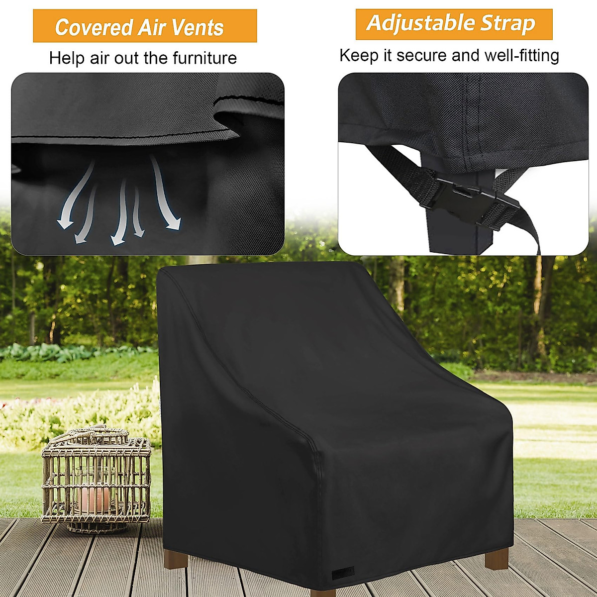 NettyPro Patio Adirondack Chair Cover Waterproof Outdoor Furniture Swivel Recliner Rocking Lounge Deep Seat Chair Cover, Fits up to 30" W x 33" D x 34" H, 2 Pack, Black