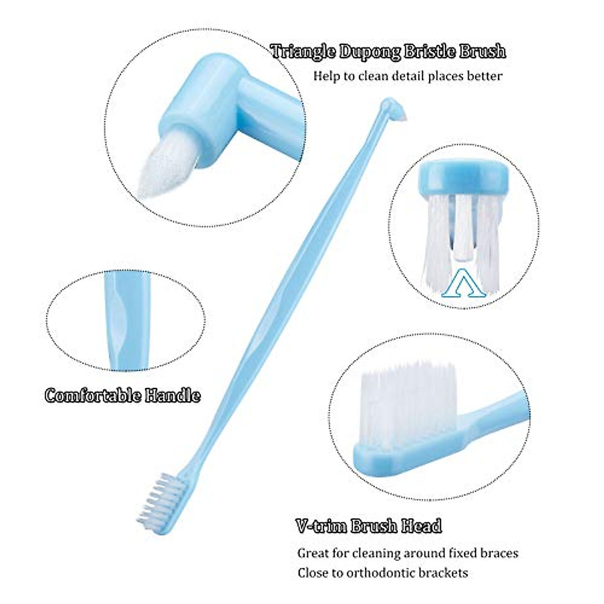 HRASY Orthodontic Toothbrush Double-Ended Interspace Brush V-Trim Toothbrush and Tiny Small Soft Trim Head End Tuft Toothbrush for Braces and Teeth Detail Cleaning, 4 Pieces (4 Colors)