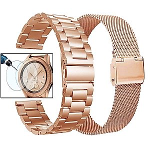 valkit Compatible Samsung Galaxy Watch 42mm/Galaxy Watch 5/4 40mm 44mm/Galaxy Watch Pro 5 45mm/Galaxy Watch 3 41mm Band, 2 Pack 20mm Stainless Steel Wristbands Men Women for Galaxy Watch Active