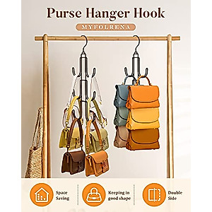 Purses Hanger Organizer for Closet 2 Pack, Myfolrena Metal Purse Holder for Closet Space Saving Bag Storage Hook for Hanging Handbags, Belts,Scarves,Tote,Hats,Clothes,Bags,Ties (Black)