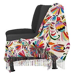 QBahoe Mexican Floral Ethnic Art Birds Paisley Cashmere Scarf For Women Men Lightweight Oversized Fashion Soft Winter Scarves Fringe Shawl Wrap