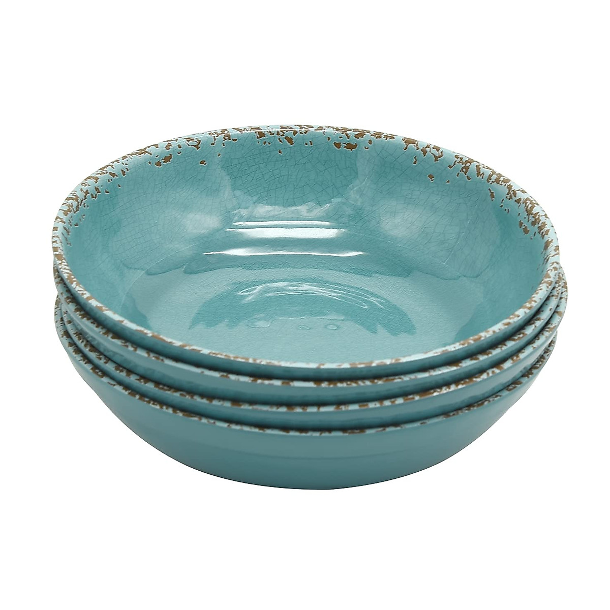 LOK-OSEMILE Gourmet Art Crackle 8.1" Melamine Salad and Pasta Bowls - Aquamarine 32 oz Set of 4