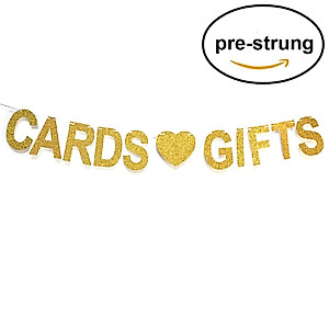 GZFY Cards and Gifts Banner Gold Glitter Letters Hang Bunting | Wedding Decorations | Bachelorette Party | Bridal Shower | Birthday Party Supplies Photo Prop