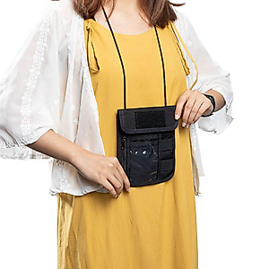 EXCELLENT ELITE SPANKER Passport Holder Nylon Neck Pouch RFID Blocking Travel Neck Wallet ID Card Organizer Pouch with Neck Lanyard(Black)