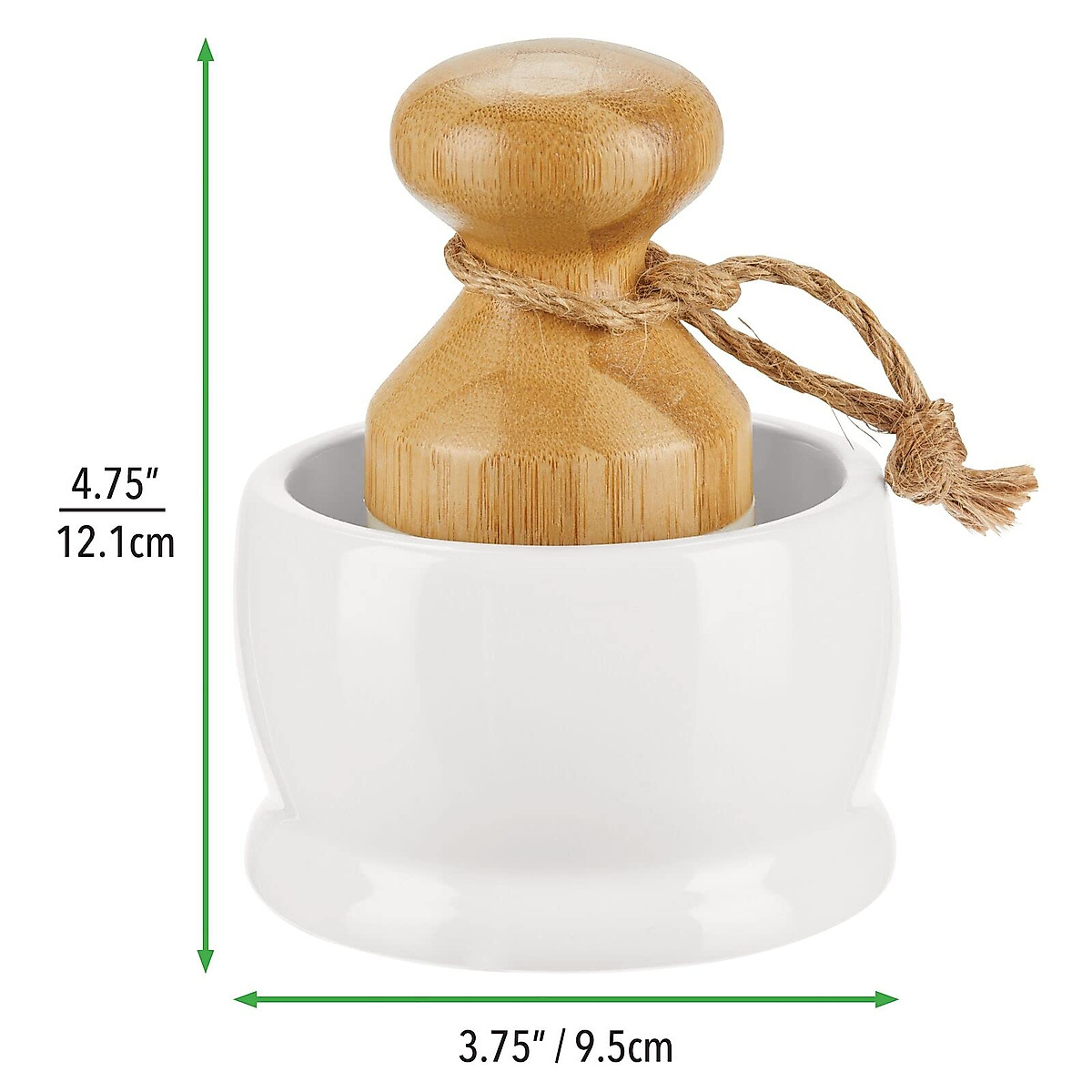 mDesign Bamboo Wood Round Mini Palm Scrub Brush with Holder for Kitchen Sink, Bathroom, Household Cleaning - Wash Dishes, Pots, Pans, Vegetables - Echo Collection - White/Natural