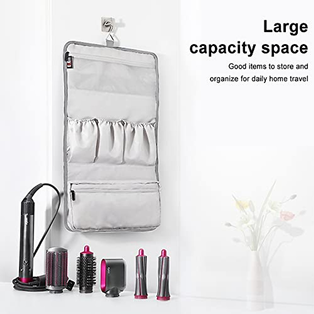 Buwico Travel Case for Dyson Airwrap, Portable Hanging Curling Iron Travel Bag with Hanging Hook, Waterproof Travel Storage Case Organizer for Dyson Airwrap (grey)