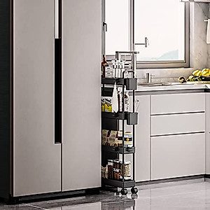 2 Pack 4 Tier Slim Storage Cart, Bathroom Organizer Storage Laundry Room Organization Rolling Utility Cart with Wheels, Mobile Shelving Unit Slide Out Standing Rack for Bathroom, Kitchen, Laundry