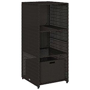 vidaXL Poly Rattan Patio Storage Cabinet - Weather-Resistant Outdoor Organizer with Shelves & Drawer for Cushions, Tools - Black, 19.7"x21.7"x45.3"