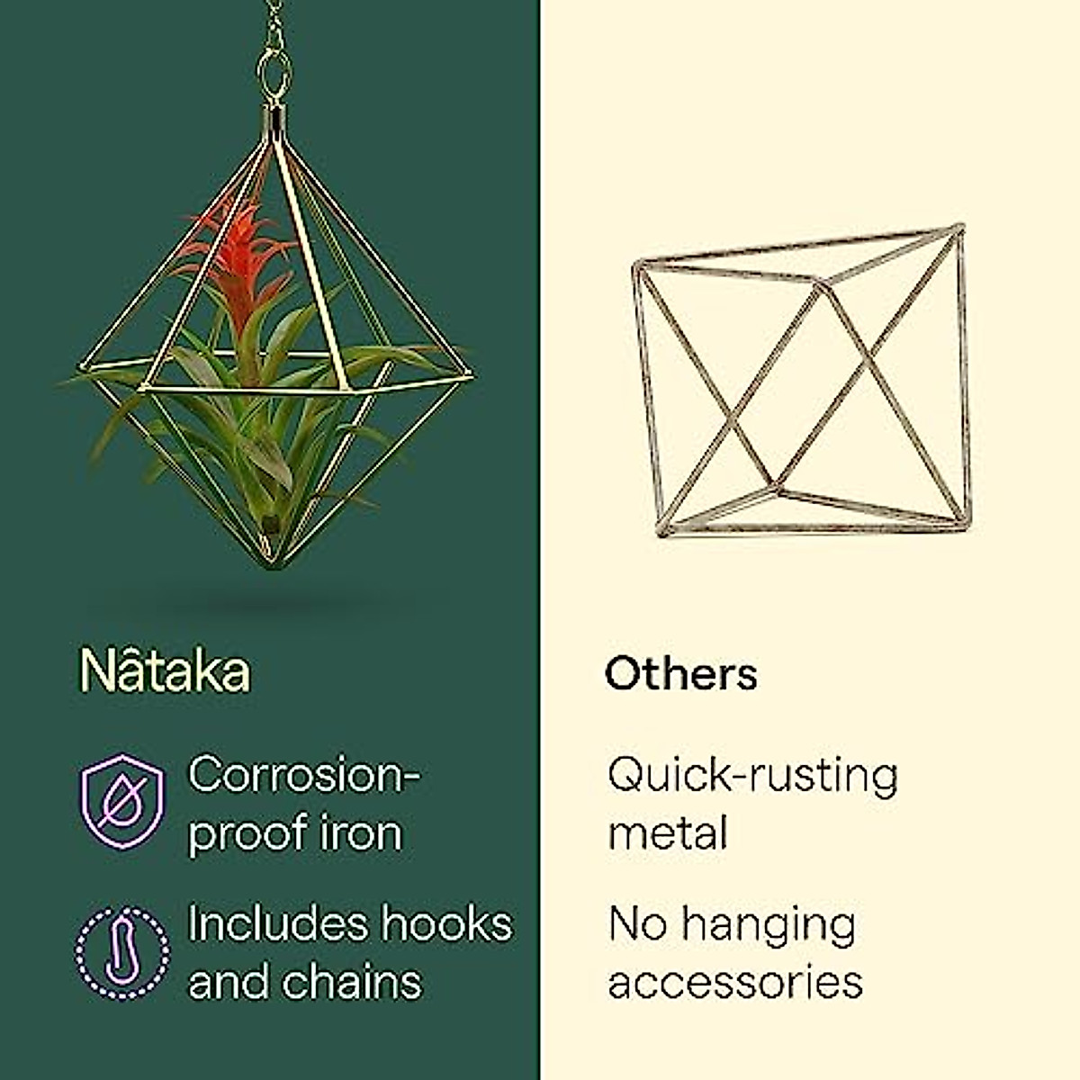 Air Plant Holders w/Hooks & Chains - Indoor Air Plants and Holders Sets, Freestanding & Wall Hanging Planters - 5 Geometric Shapes Air Plant Holder - Hanging Air Plant Holder