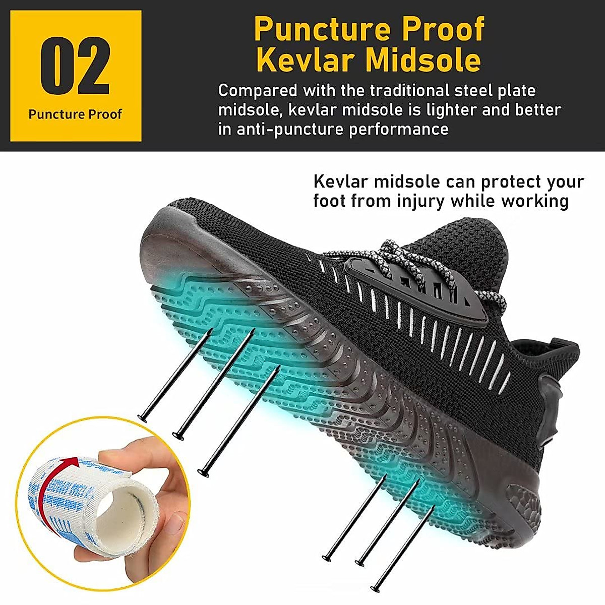 Furuian Steel Toe Shoes for Men Comfortable Safety Shoes Non Slip Steel Toe Sneakers Mens Work Shoes Black Size M12/W13.5