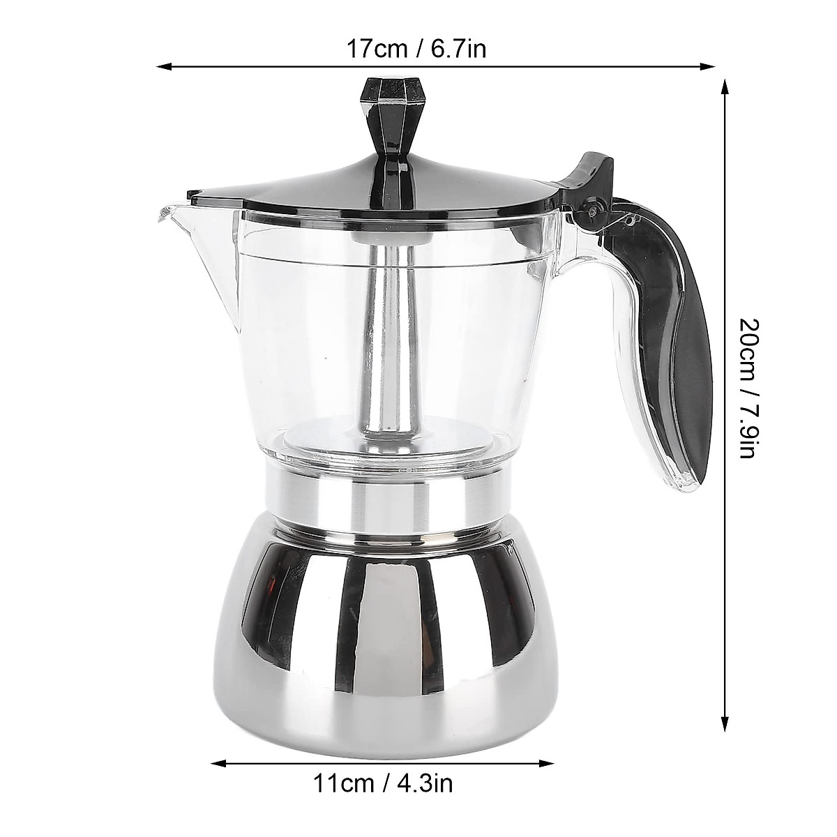 Fdit Classic Stovetop Maker, 6 Cups Stainless Steel Coffee Pot Italian Octagonal Household Brewing Cup Coffee Moka Pot