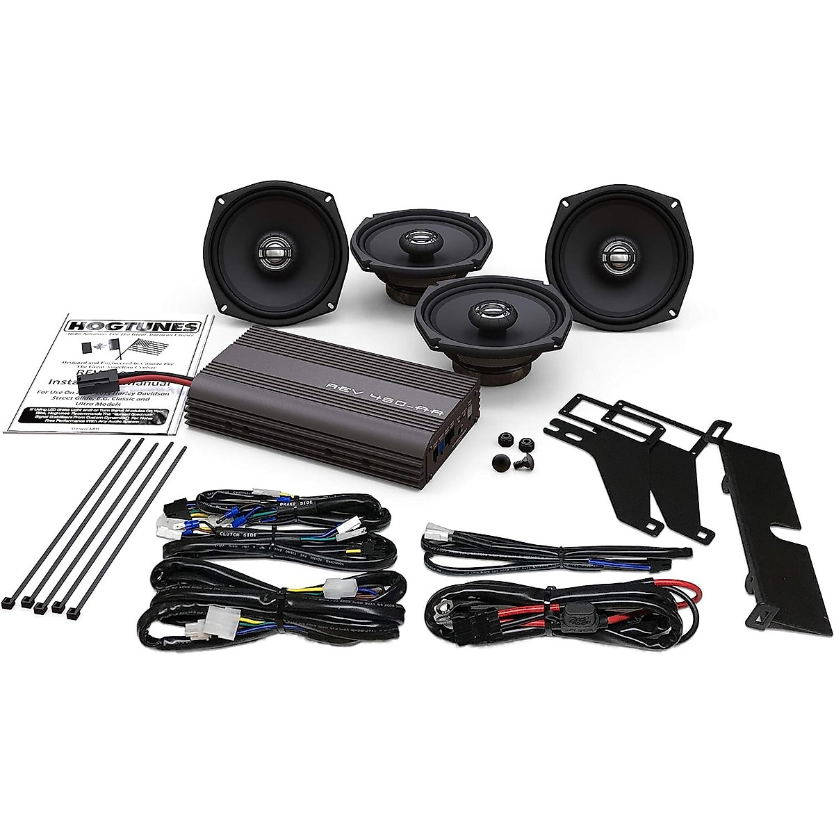 Hogtunes REV 450U KIT-AA with 200 Watts RMS 4 Channel Amplifier, 5.25" Front & 5.25" Rear Speakers (4 Pack), Fits 1998-2013 Harley-Davidson Motorcycles