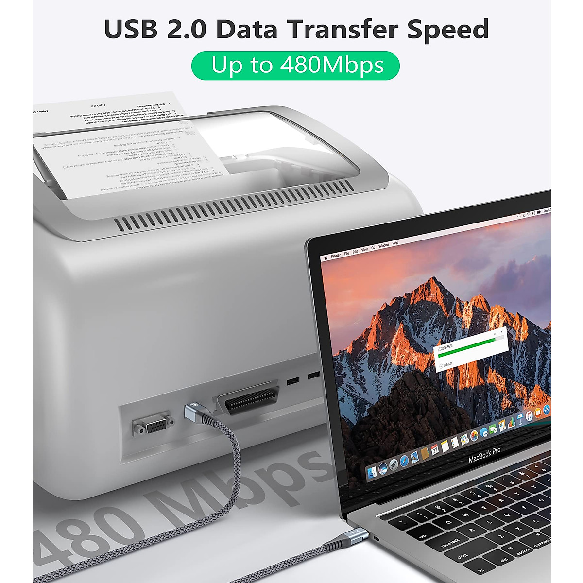 USB C Printer Cable 15ft, USB C to USB B Printer Cable Nylon Braid High-Speed USB C MIDI Cable for MacBook Pro/Air, Digital Piano MIDI Controller, HP Epson Canon Brother Lexmark Printers and Scanner