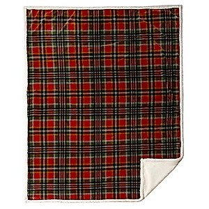 Carstens Rust and Sage Plaid Sherpa Throw Blanket 54" x 68", Red