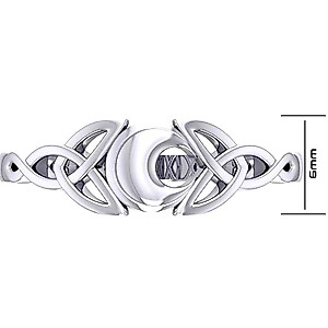 US Jewels Ladies 925 Sterling Silver Trinity Knot & Crescent Moon Ring, Size 4.5