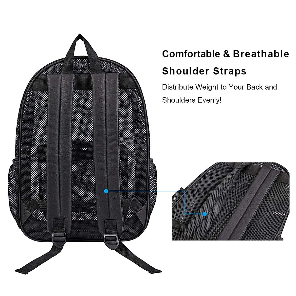 Heavy Duty Mesh Backpack, See Through College Student Backpack with Padded Shoulder Straps for Swimming, Outdoor Sports