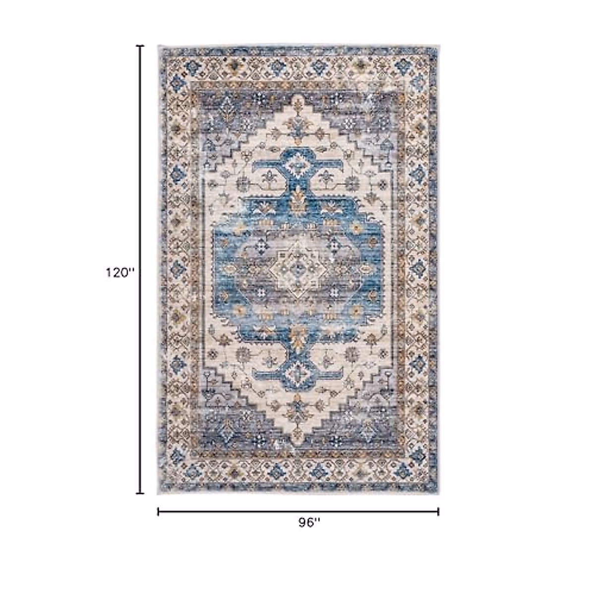 DECOMALL FINEEN 8x10 Area Rugs, Boho Rug for Bedroom, Vintage Distressed Medallion Carpet for Living Room, Beige Blue Multi, 8'x10'