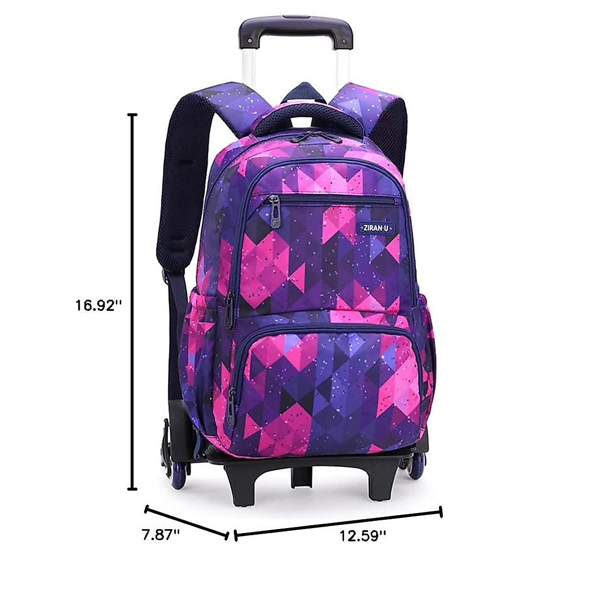ETAISHOW Boys Girls Rolling Backpack with Wheels Geometric Kids Roller School Bag Wheeled Bookbag for Women Purple