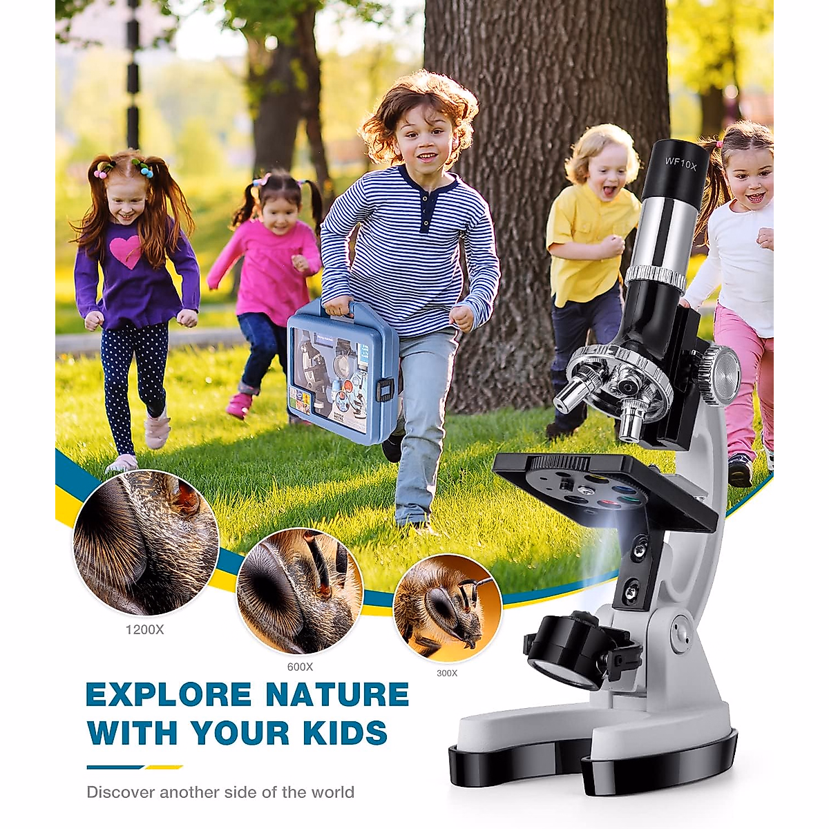 KIDSROOM 62-pcs Microscope for Kids 5-7 8-12, Kids Microscope Kit with 13 Prepared & 27 Blank Slides, Science Experiments Kits STEM Toys for Kids 3 4-6 7 8 9 10 11 12 Birthday Gifts 2024