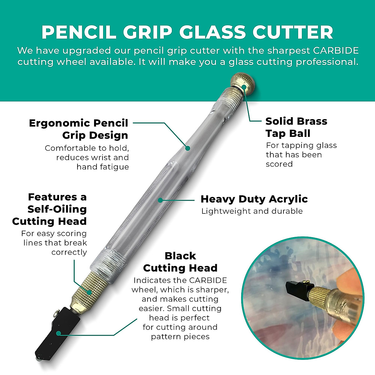 Professional Eight PC Stained Glass Tool Kit with Instructional Video, Oil Filled Pistol and Pencil Grip Cutter, 1” Running Pliers, Breaking and Grozer Pliers