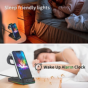 Wireless Charging Station, 5 in 1 Wireless Charger [with Alarm/Clock/Night Light] 15W Wireless Charging Dock Stand for iPhone 14/13/12/11,Samsung Phones,Apple Watch Series & Airpods