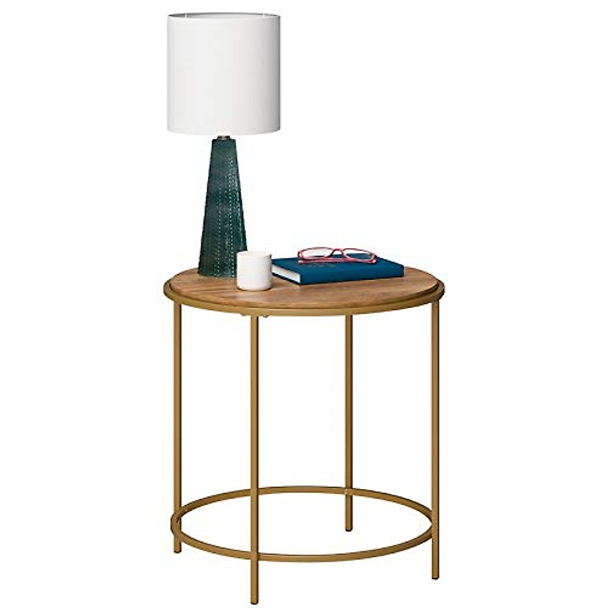 Sauder International Lux Wood and Metal Side Table in Sindoori Mango, Sindoori Mango Finish