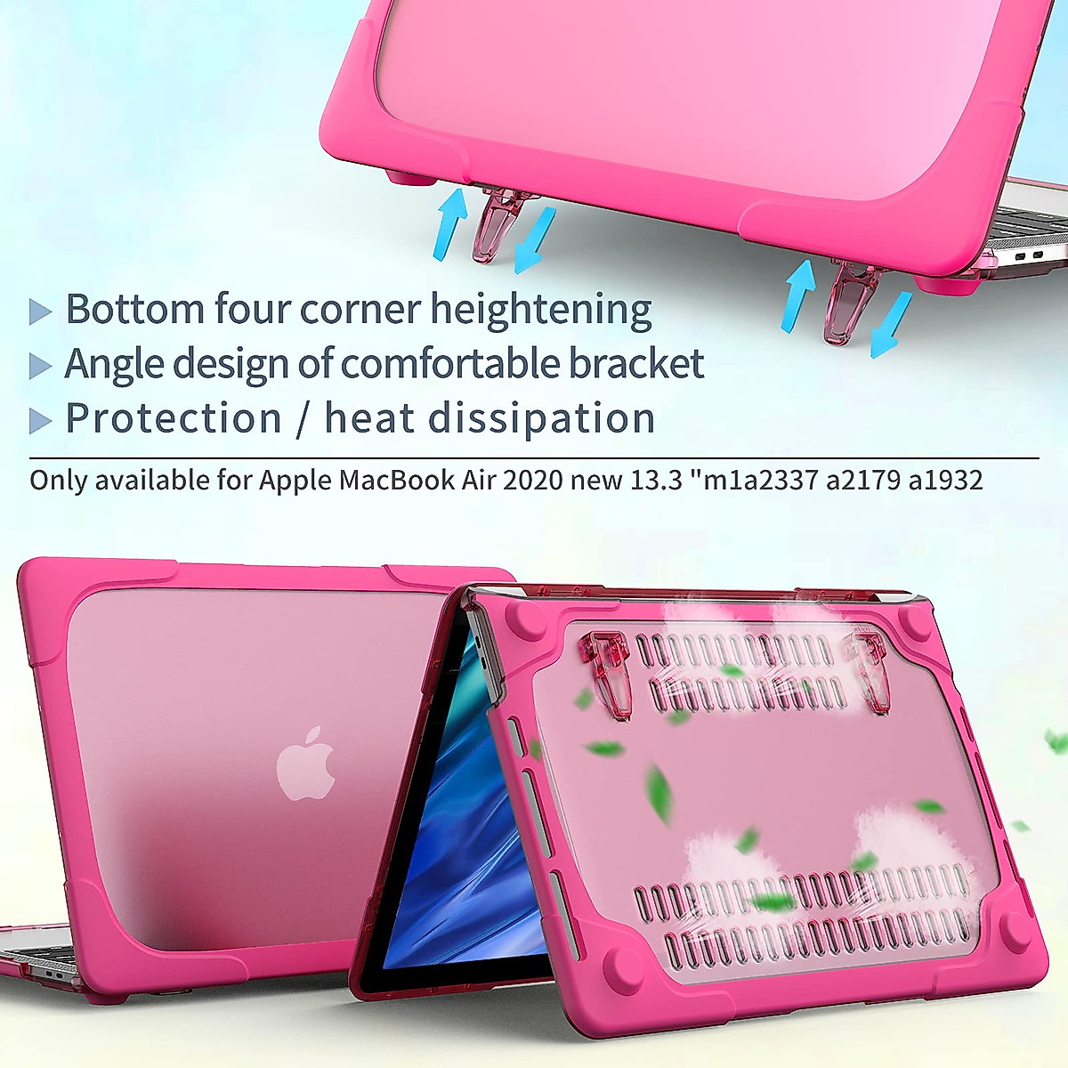 CISSOOK Heavy Duty Shockproof Case with Kickstand for MacBook Air 13 inch 2021-2018 Release Model A2337 M1 A2179 A1932 with Touch ID, Dual Layer Hard Shell, Rose Red