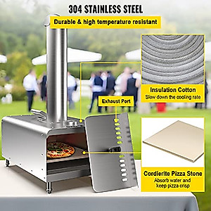 VEVOR Outdoor Pizza Oven 12", Wood Fired Ovens, Stainless Steel Portable Pizza Oven, Wood Pellet Burning Pizza Maker Ovens with Accessories for Outdoor Cooking (Rectangle)