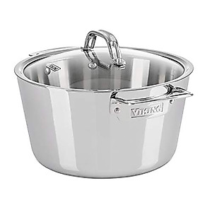 Viking Culinary Contemporary 3-Ply Stainless Steel Dutch Oven, 5.2 Quart, Includes Glass Lid, Dishwasher, Oven Safe, Works on All Cooktops including Induction