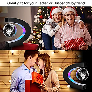 Gresus Magnetic Levitation Floating World Map Globe with C Shape Base, Floating Globe with LED Lights, Great Fathers Students Teacher Business Boyfriend Birthday Gift for Desk Decoration （Black )