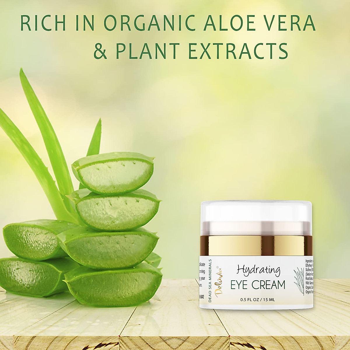 Deluvia Eye Cream Moisturizer, Under Eye and Around Eye Hydrating Eye Cream, Organic Aloe Vera, Vitamin E, Rosehip Seed Oil for Dry Skin and Wrinkles.(.5 Oz)