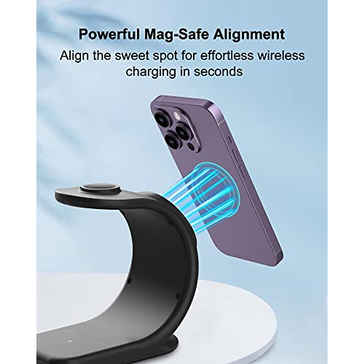 Veanpus Magsafe Charger Stand, Wireless 3 in 1 Charger with QC3.0 Adapter, Magnetic Wireless Charger Compatible with iPhone 15,14,13,12 Pro Max/Pro/Mini/Plus, iWatch se/8/7/6/5/4/3/2, AirPods(Black)